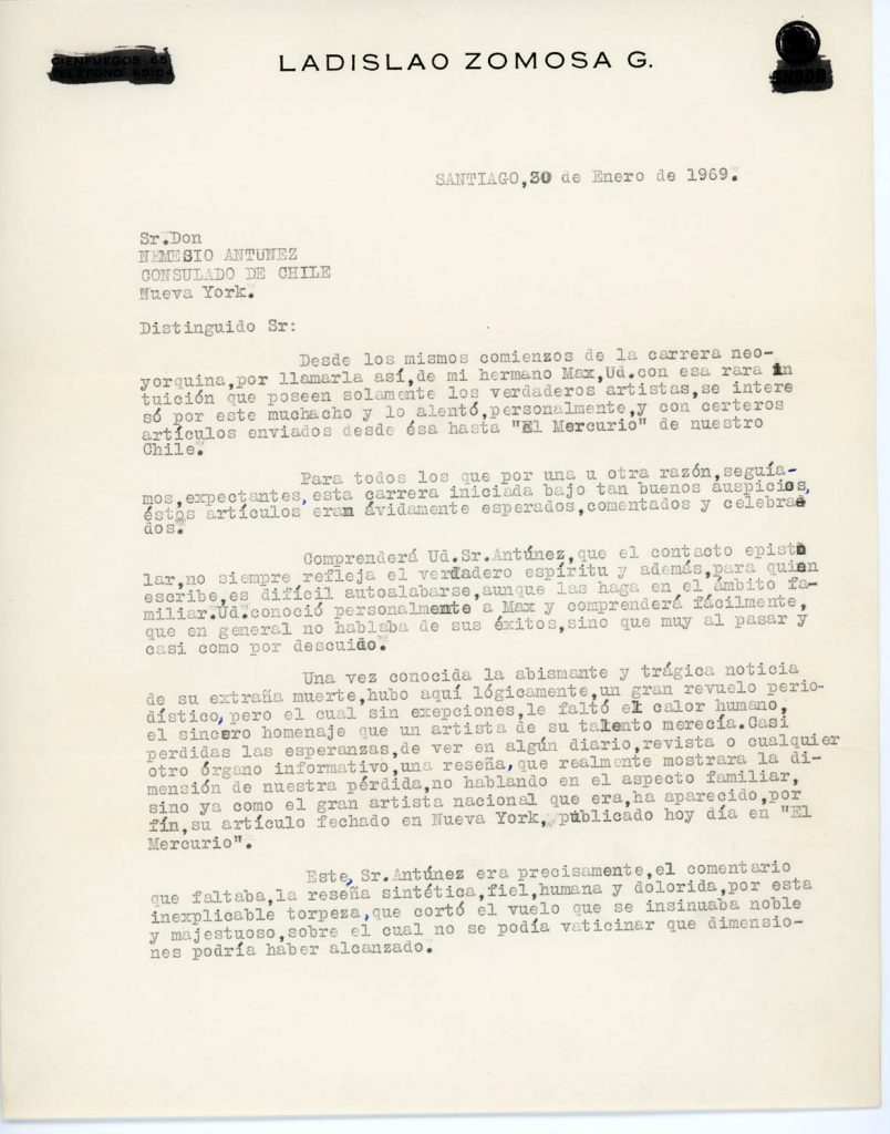 Fundación Nemesio Antúnez | Carta de Ladislao Zomosa a Nemesio Antúnez ...