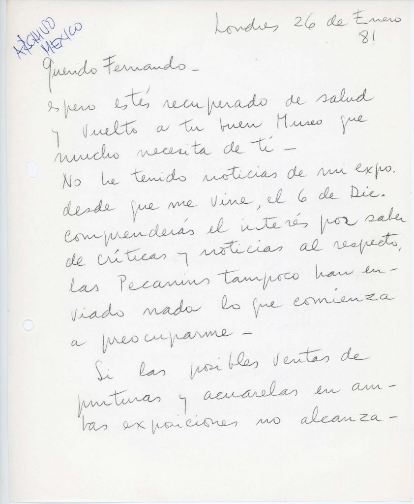 Fundación Nemesio Antúnez Carta De Nemesio Antúnez A Fernando Gamboa Londres 26 De Enero De 1981 